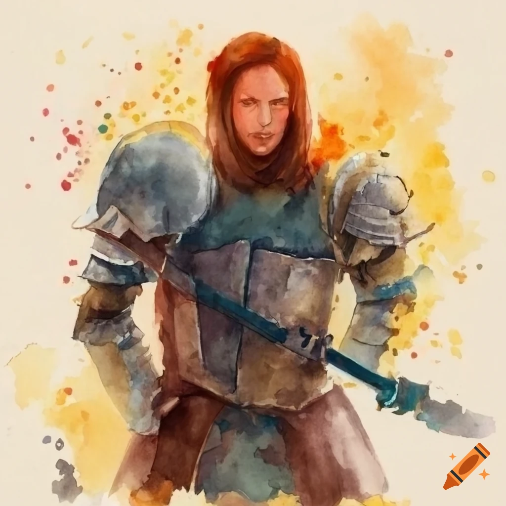 A watercolor painting of a knight character in a fantasy setting on Craiyon