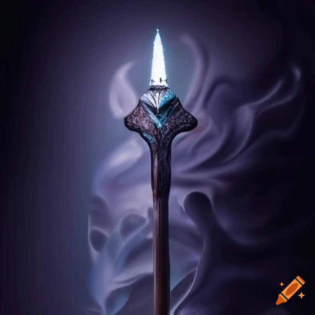 A staff with a white diamond embedded in it, surrounded by mystical ...