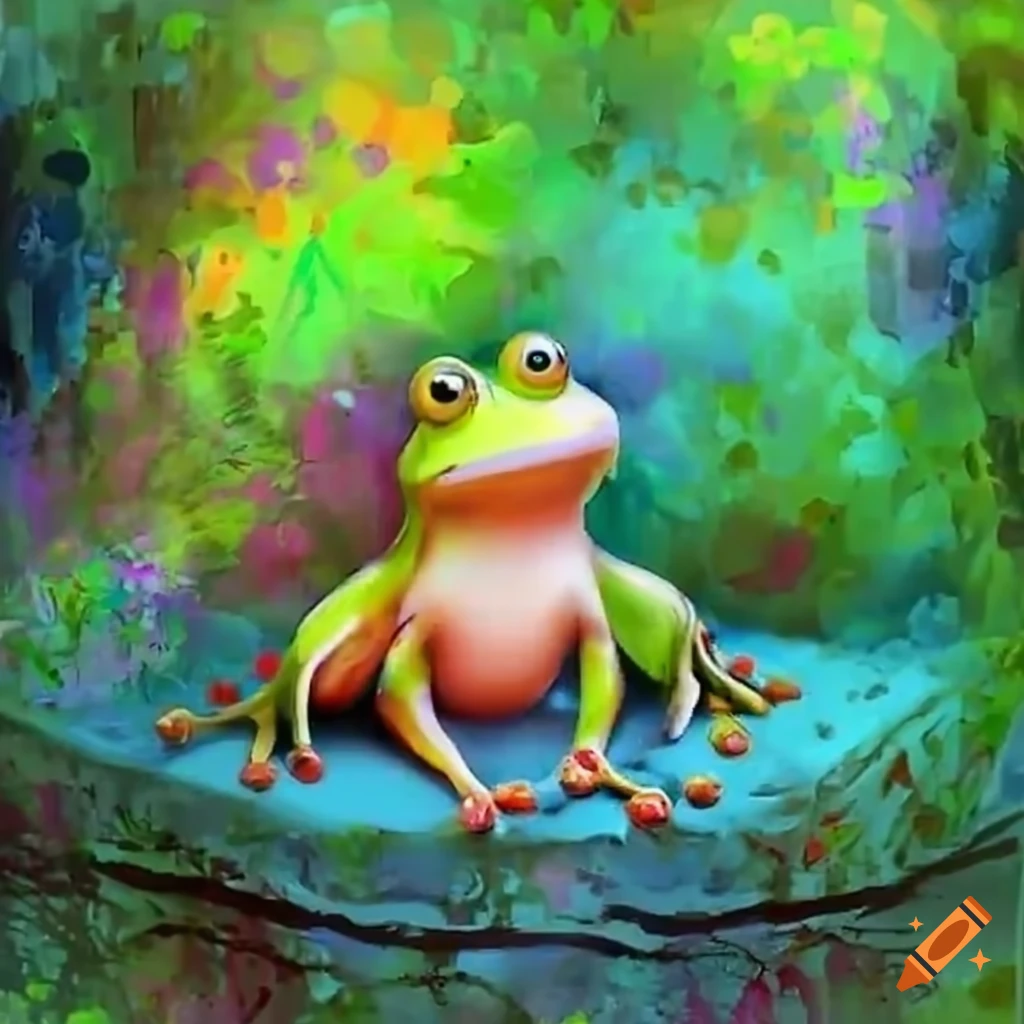Frogs playing ping ping in a beautiful garden on Craiyon