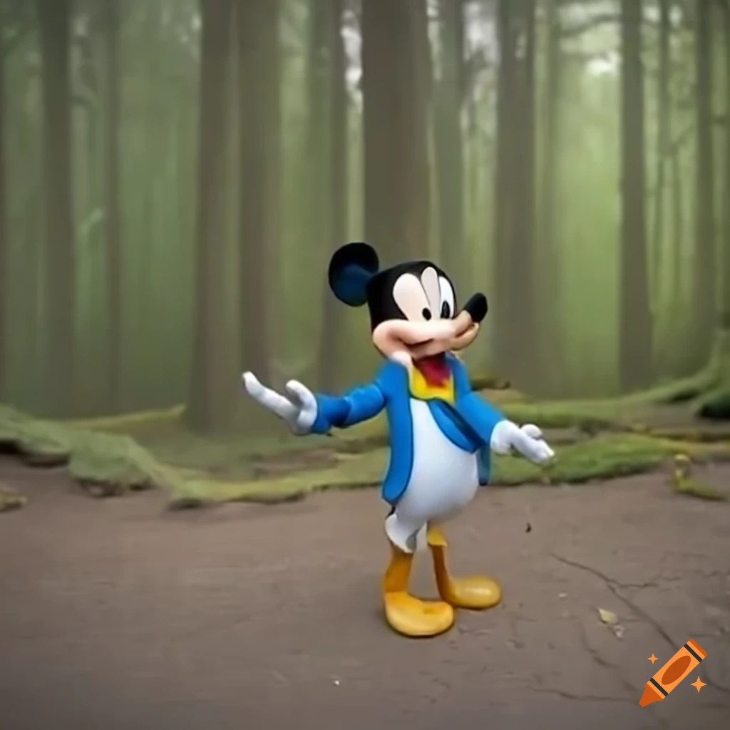 Goofy donald and mickey dancing in a forest on Craiyon