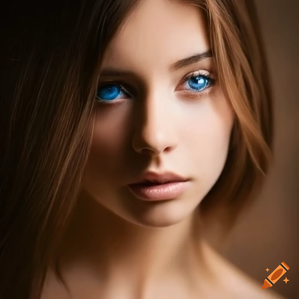 Gorgeous young woman with italian heritage, brown hair, blue eyes, tanned
