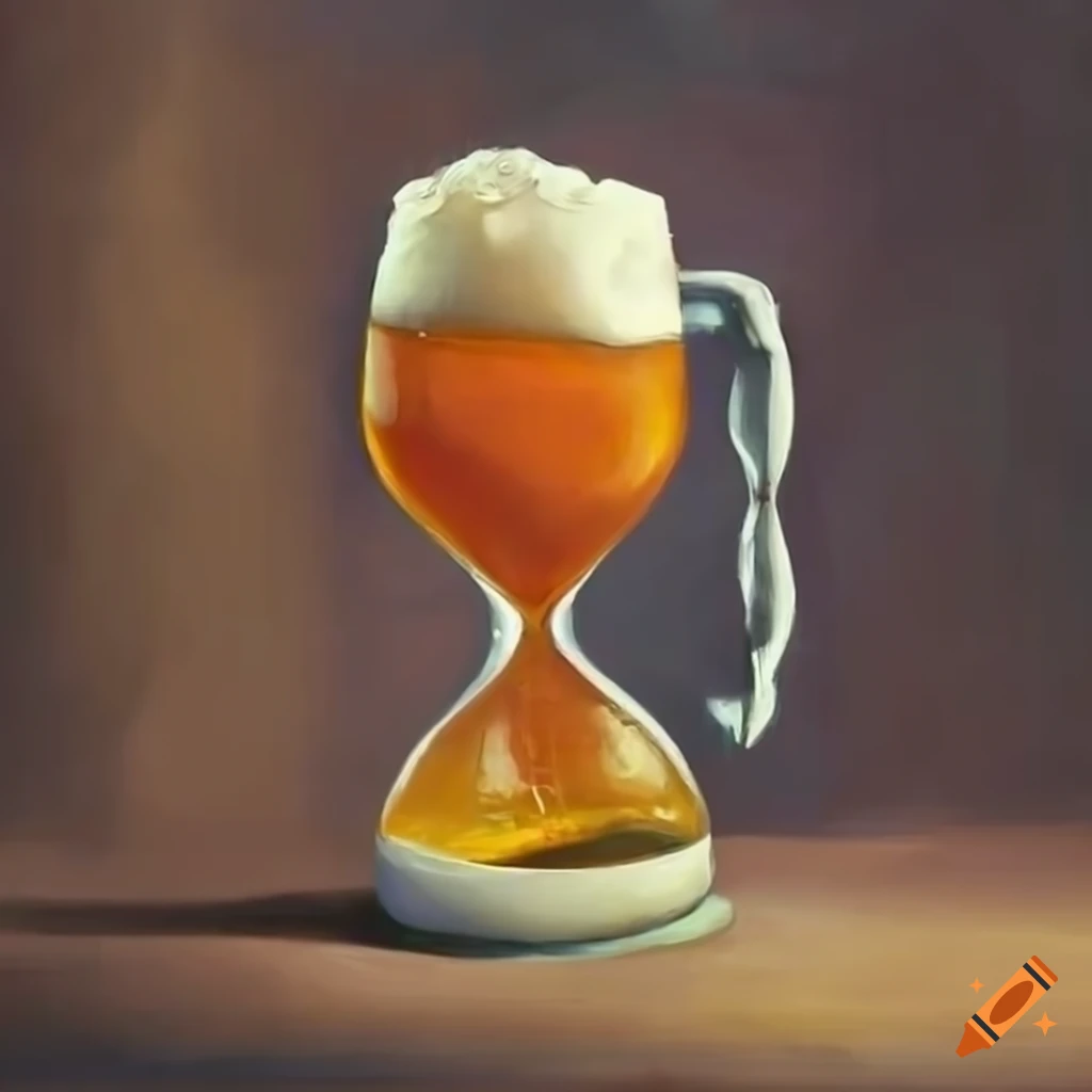 Surrealist painting of a beer mug turning into an hourglass on Craiyon