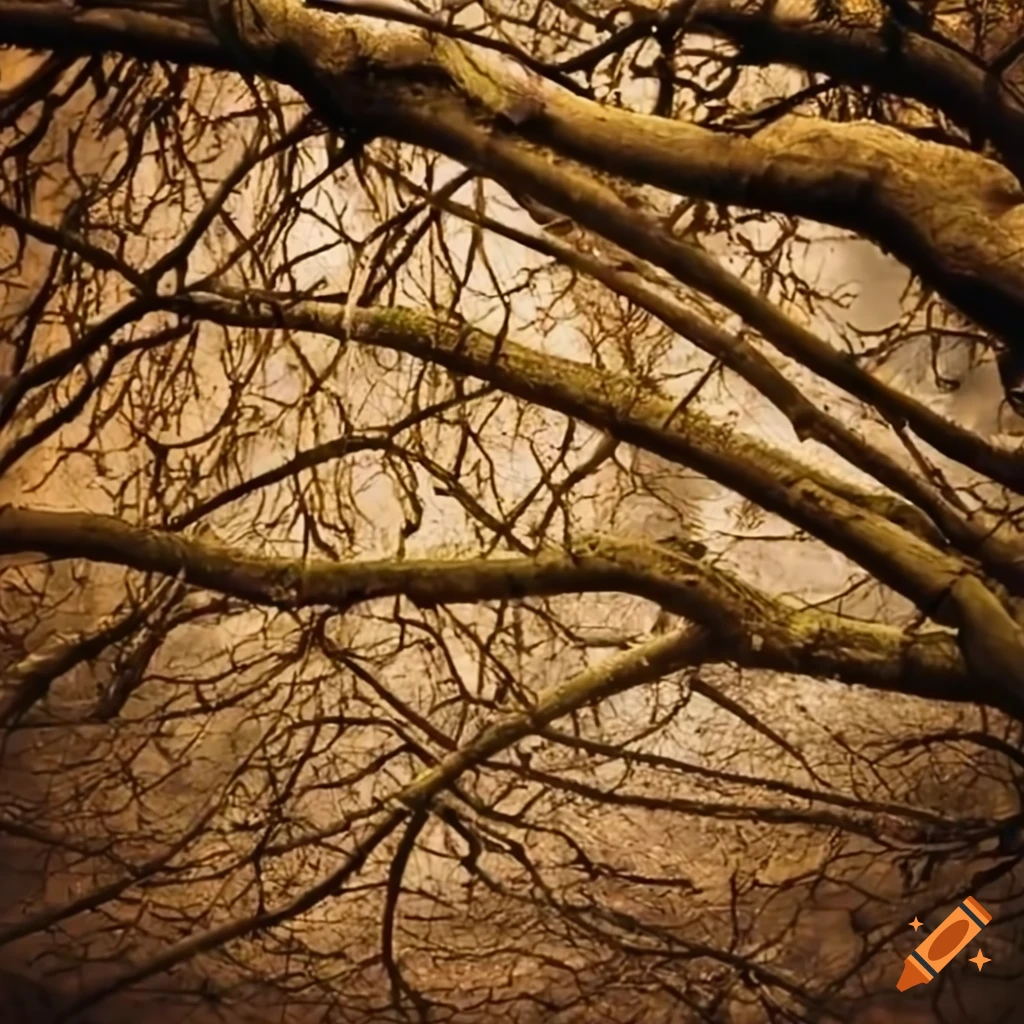 Tree branches laying horizontally on the ground