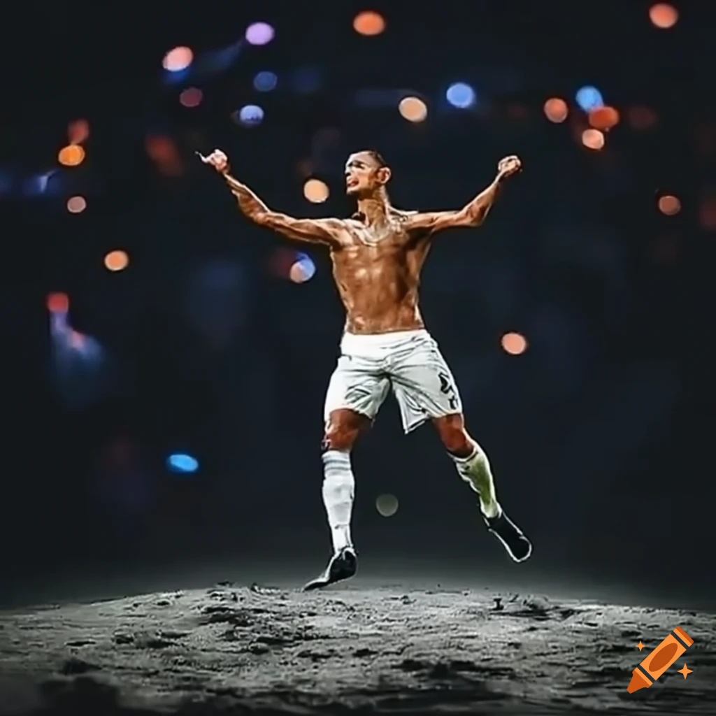 Cristiano ronaldo on the moon doing his celebration on Craiyon
