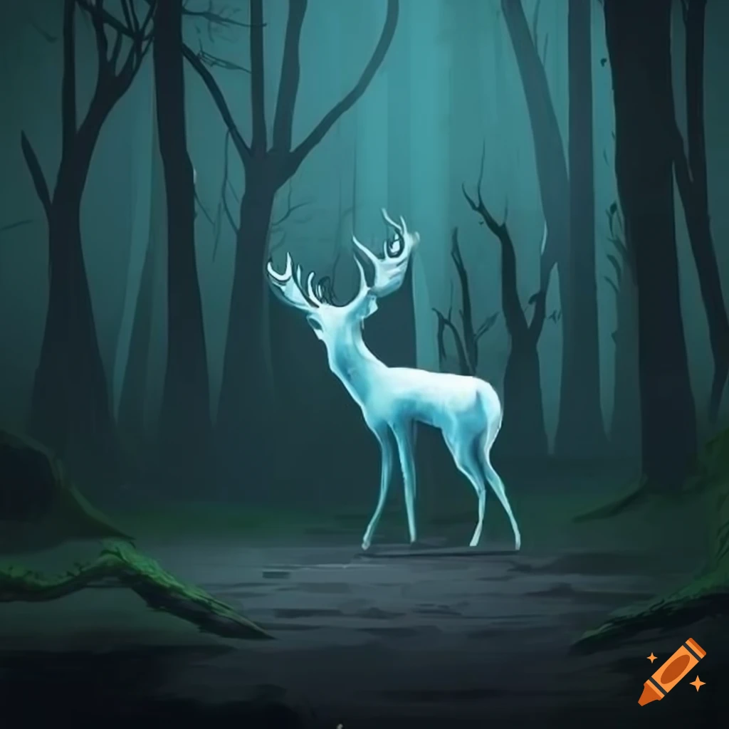 Ghostly stag in a nightly forest on Craiyon