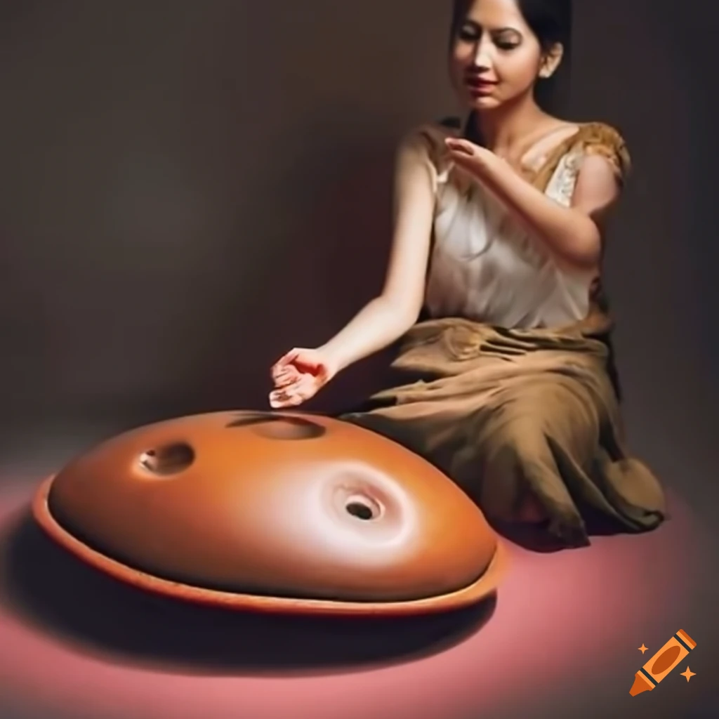 A woman playing a handpan made of flowers