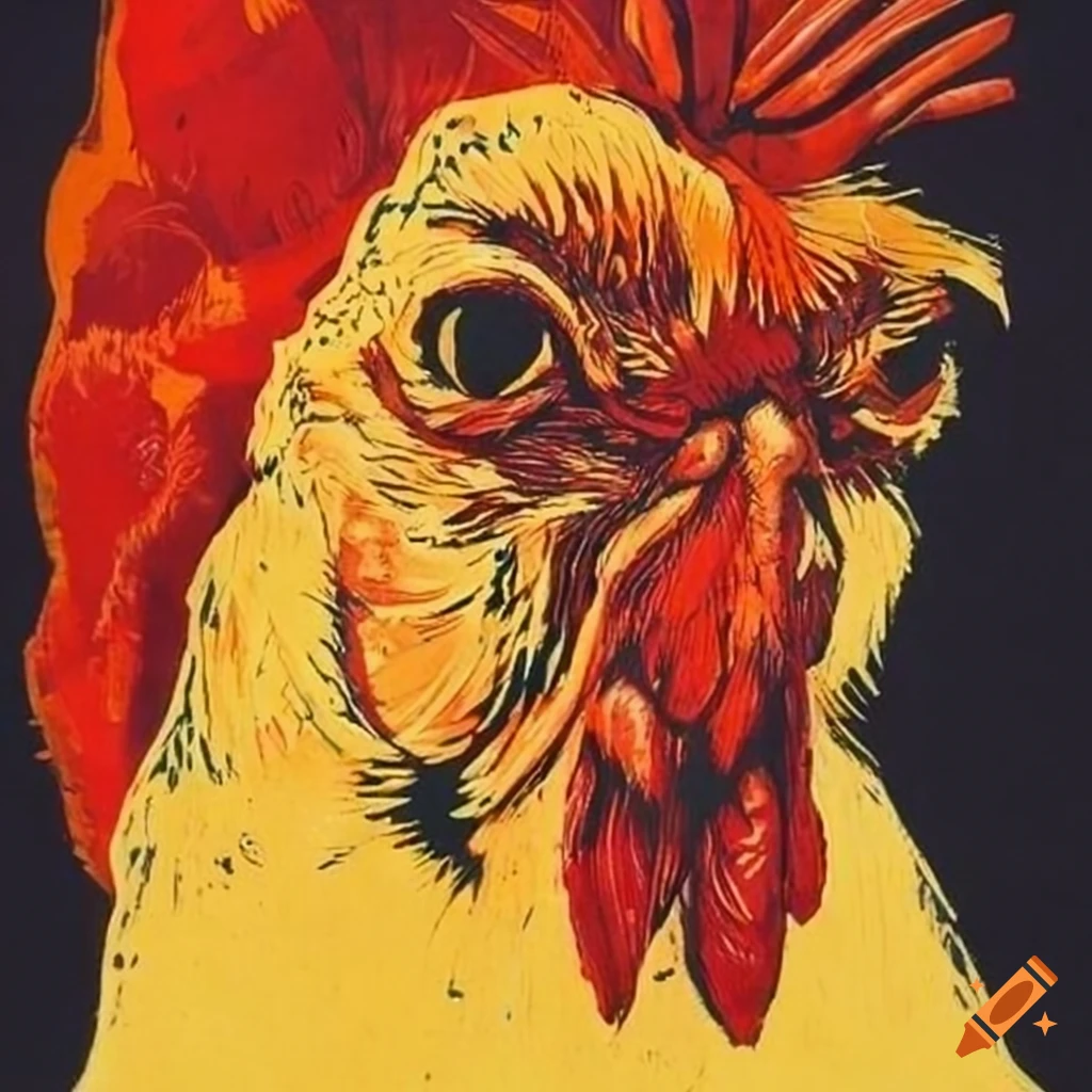 Rooster portrait etching linocut by schiele
