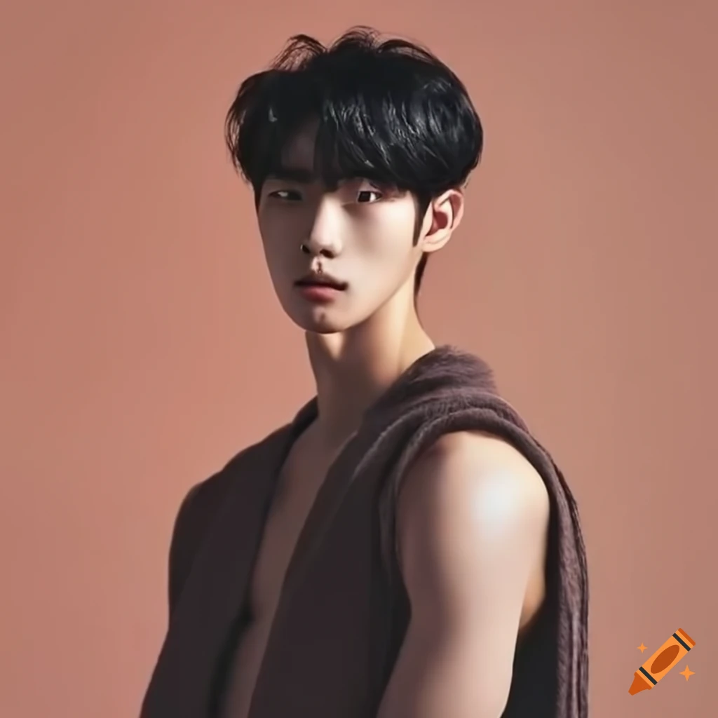 A handsome strong young man with Korean heritage, black hair, brown ...