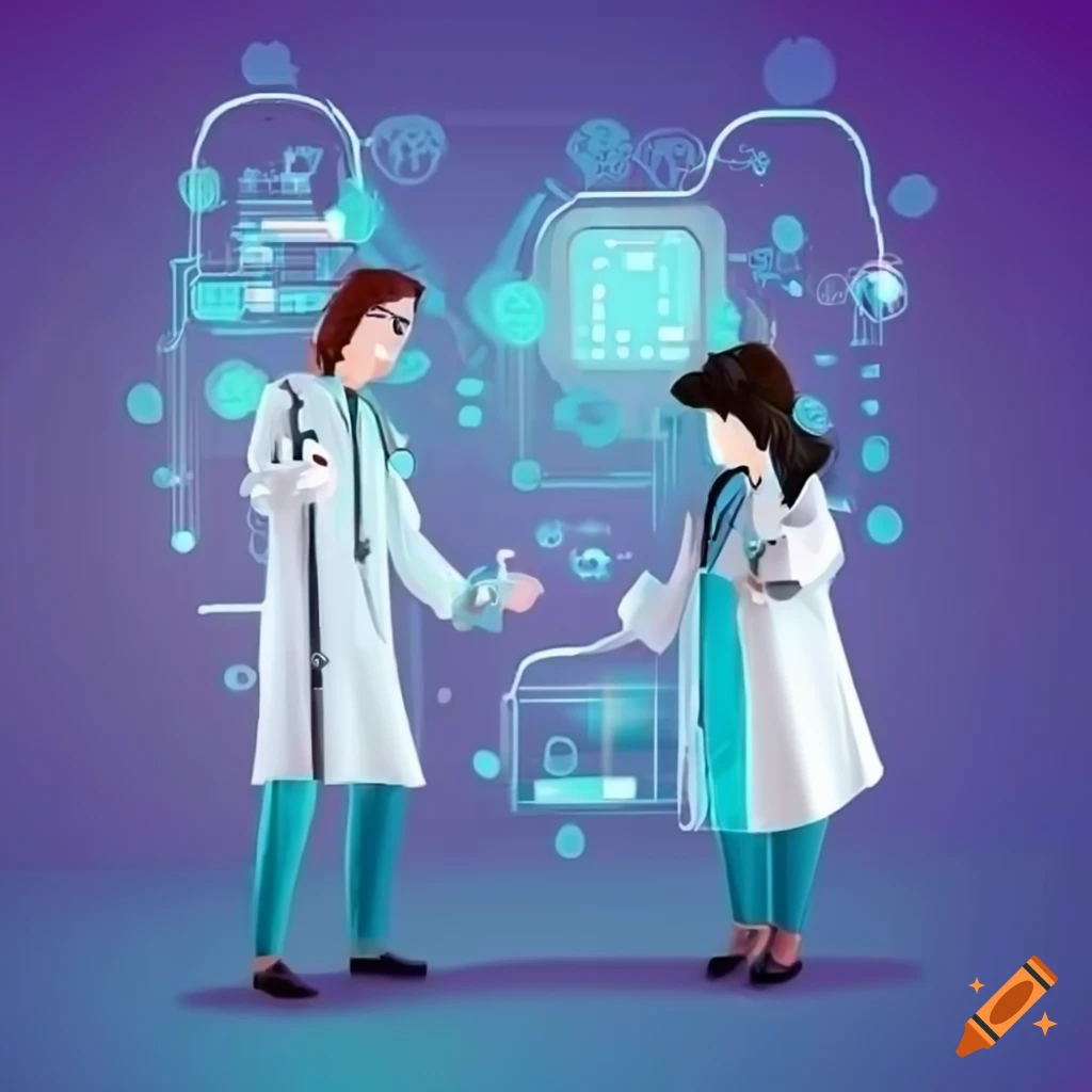 Illustration of doctors interacting with ai for benefit of the patient ...