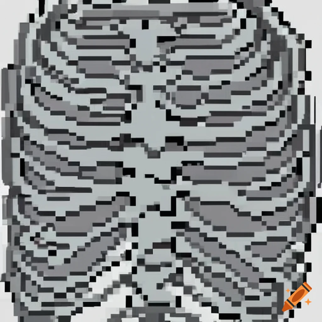 A pixel art style drawing of some ribs of a skeleton on Craiyon