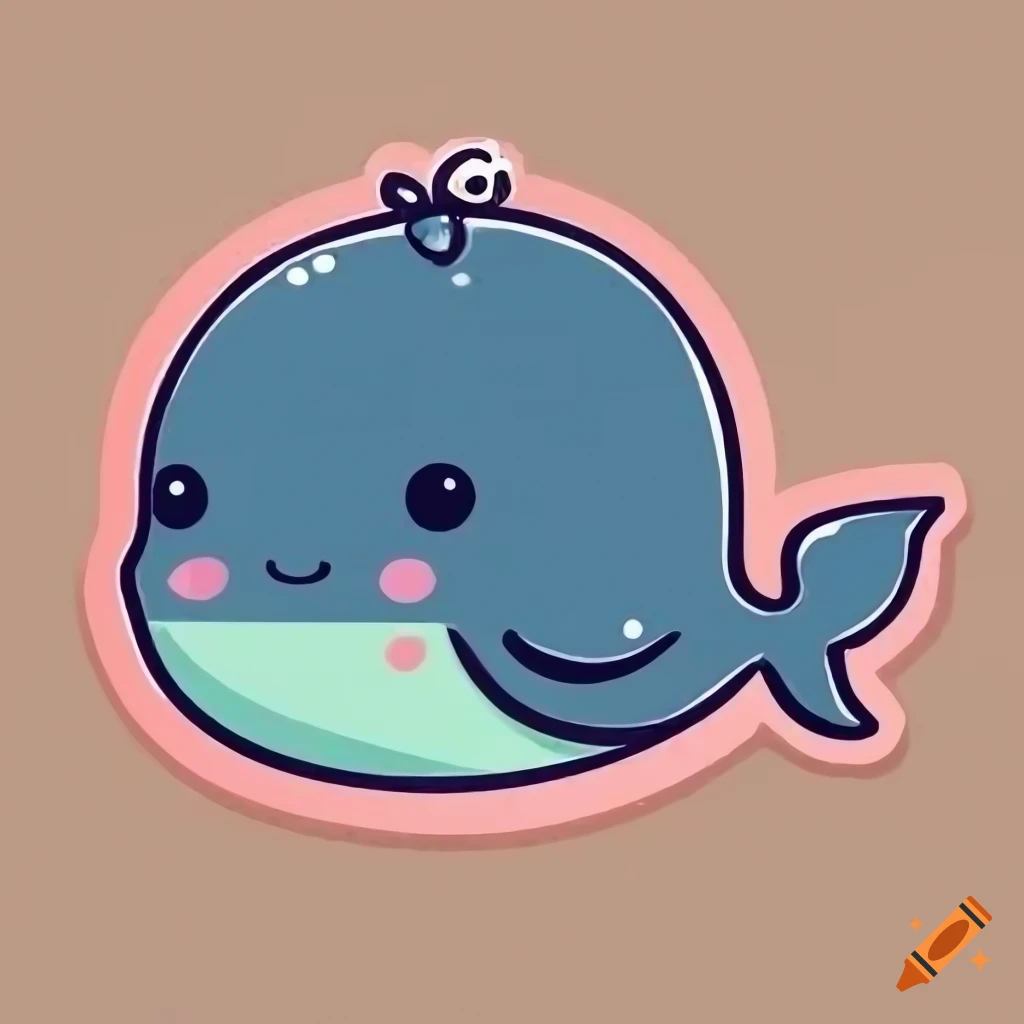 Whale , sticker, cute, kawaii, simplistic, flat palette , 2D , side ...