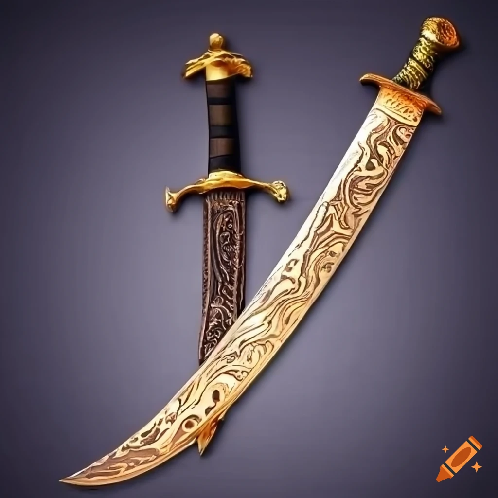 Golden damascus sword on Craiyon