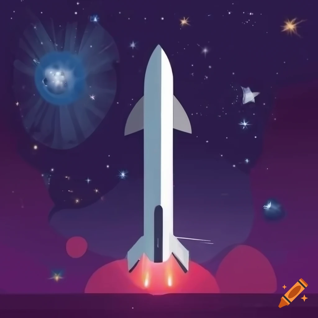 Vector design of spacex starship spacecraft and stars in the background