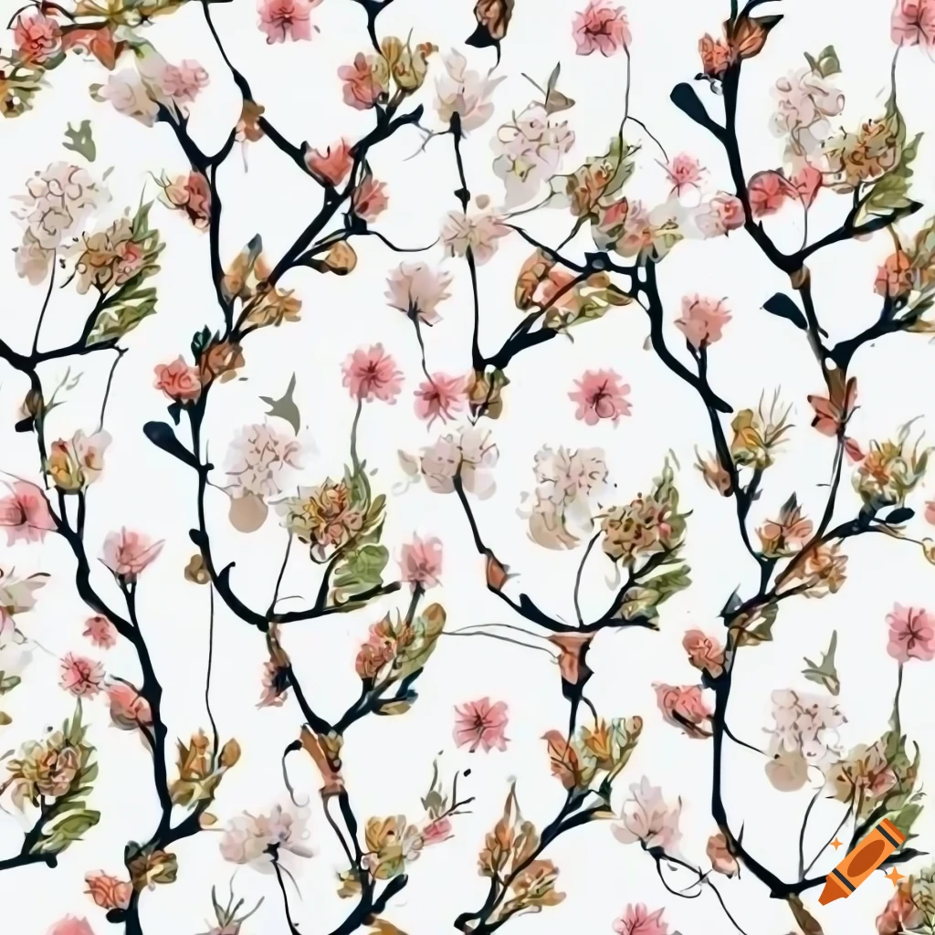 Simple pattern of blossom branch on a white background on Craiyon