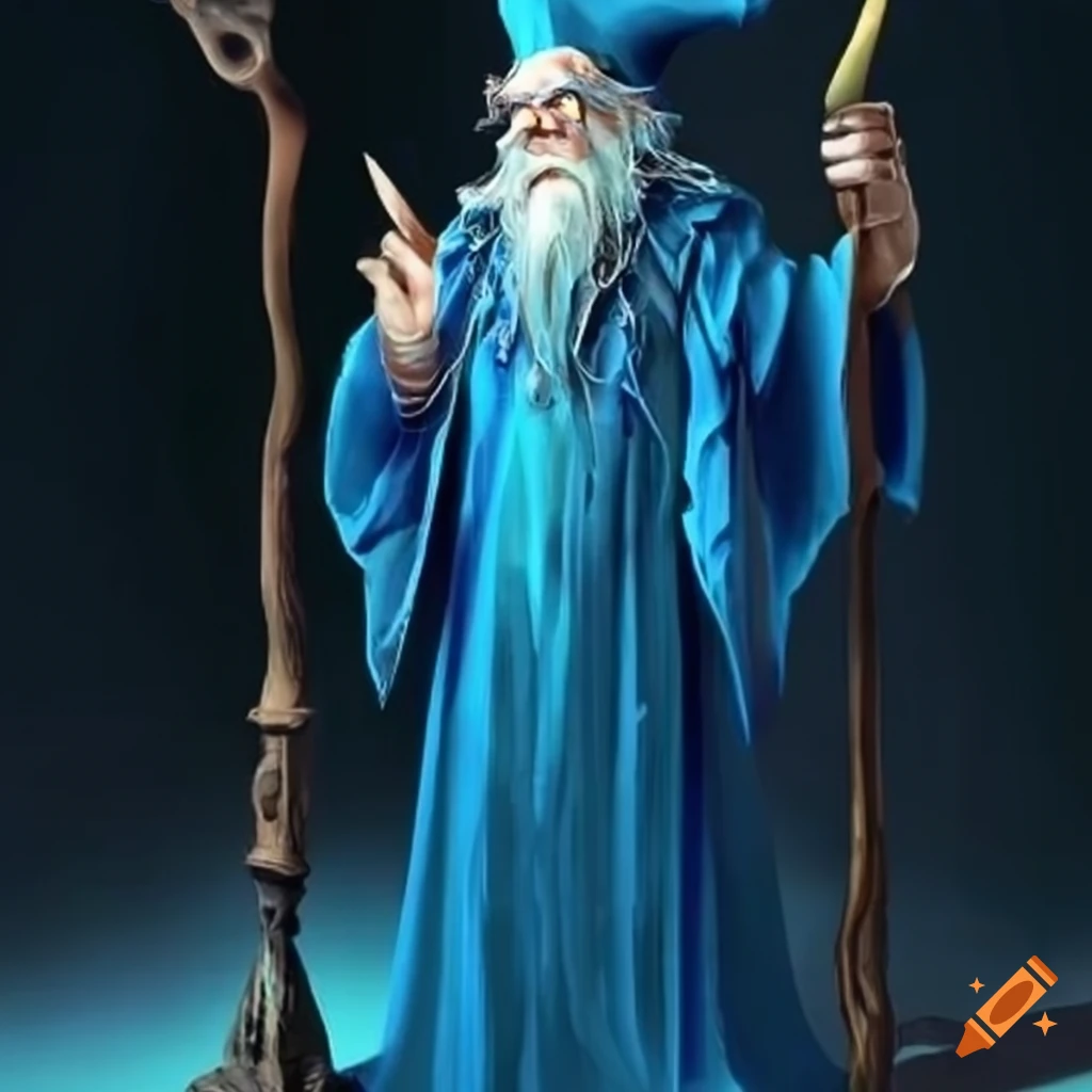 An old wizard with blue clothes