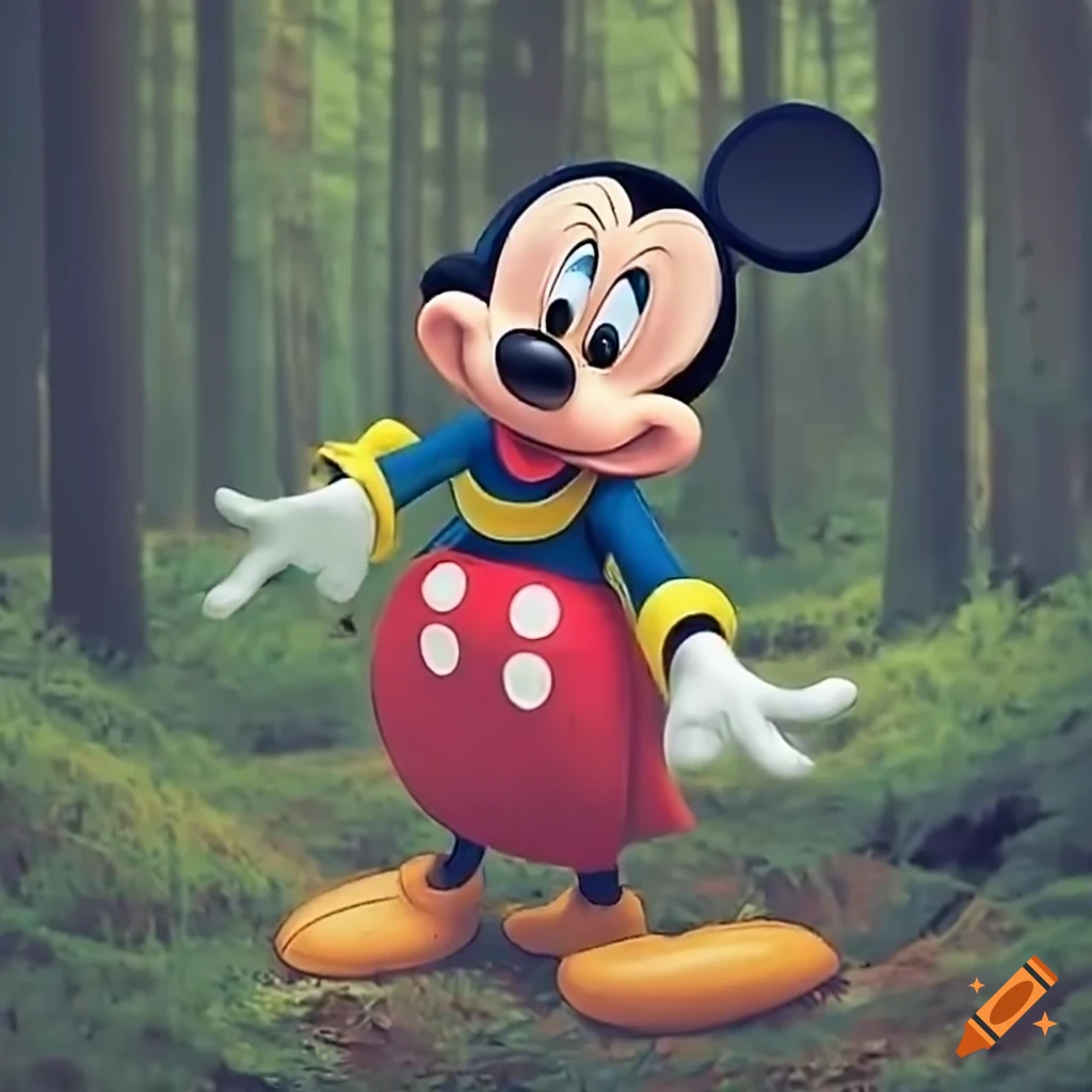 Goofy donald and mickey dancing in a forest