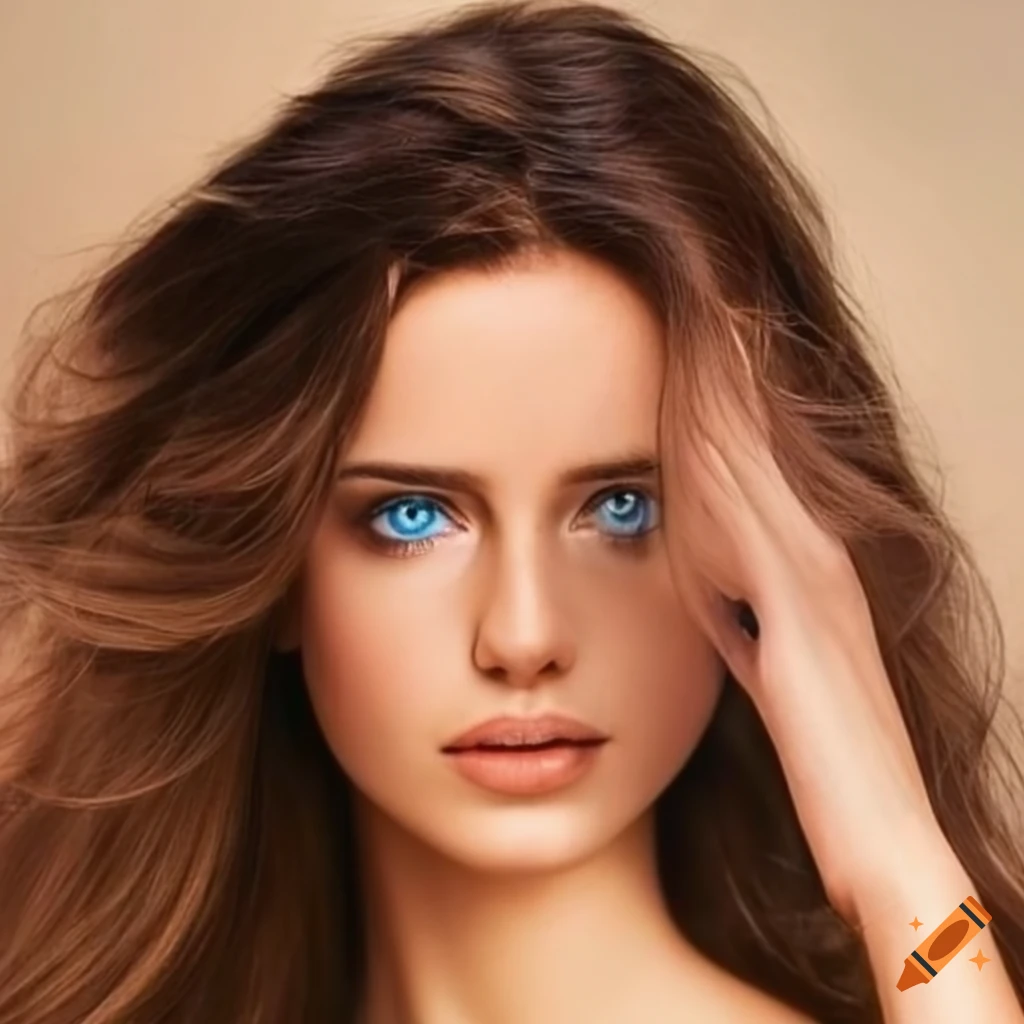 Gorgeous young woman with italian heritage, brown hair, blue eyes, tanned