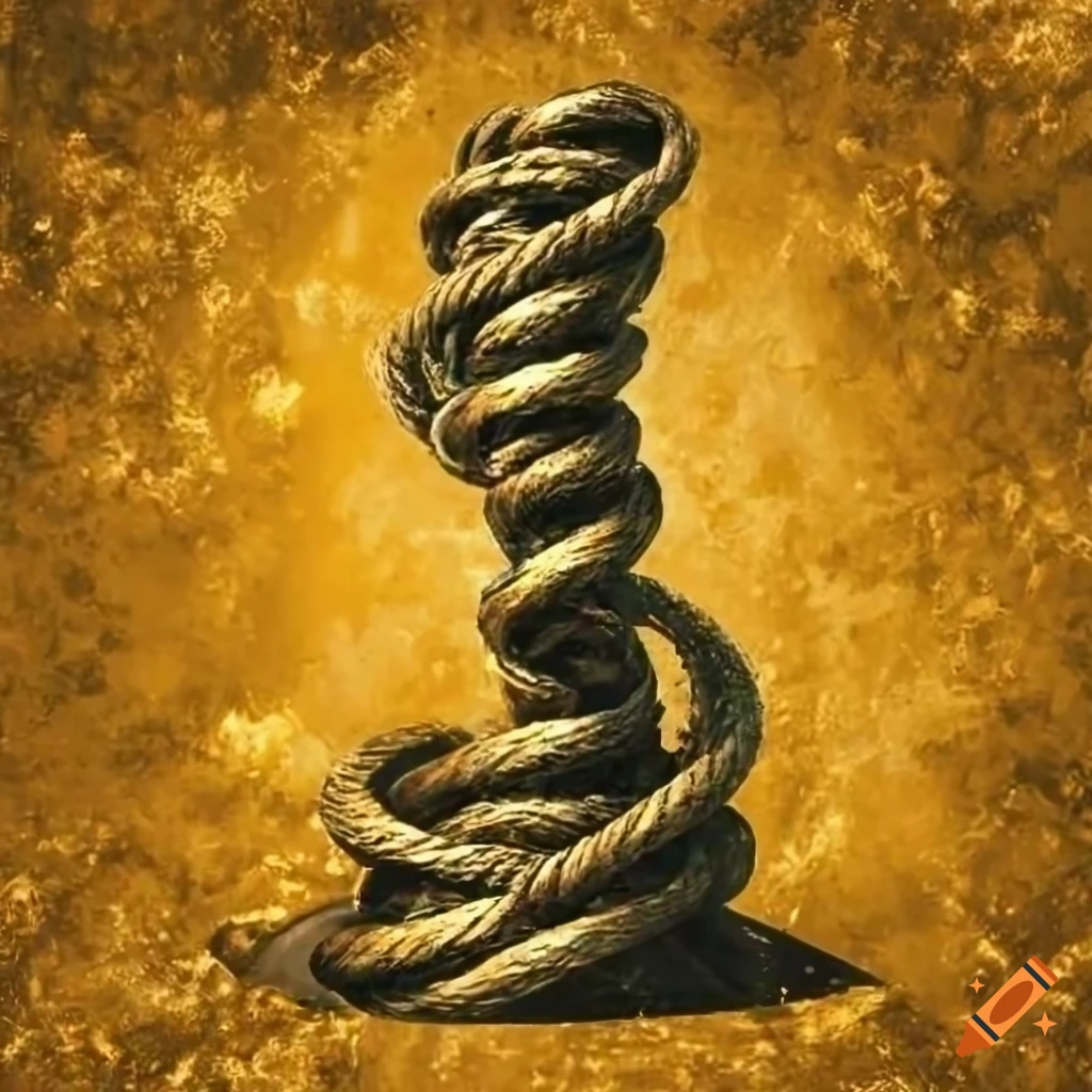 Statue coiled by a golden rope, stone background, fantasy artwork on ...