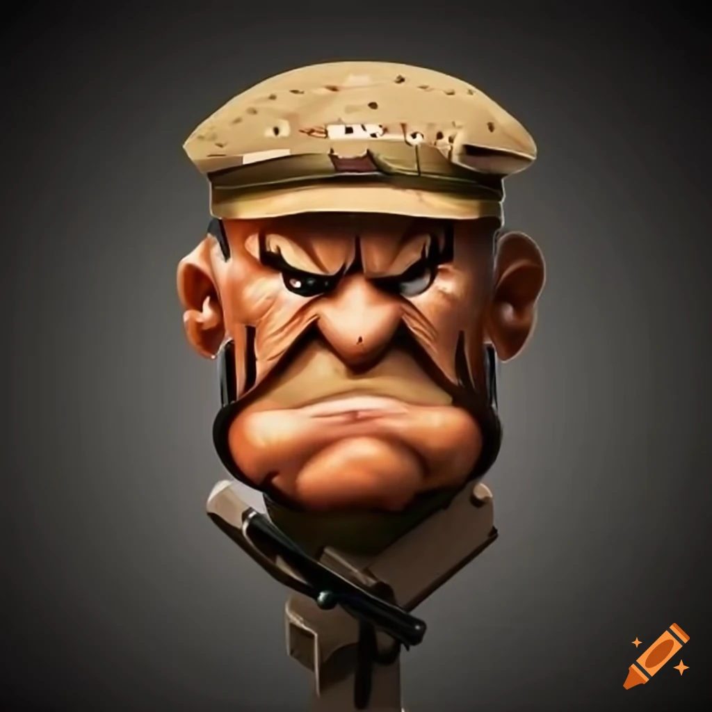 Carton character of an angry army major on Craiyon