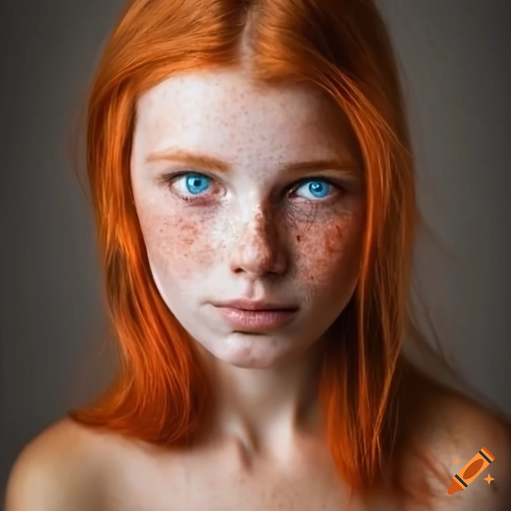 Tan woman with blue eyes and freckles and red hair on Craiyon