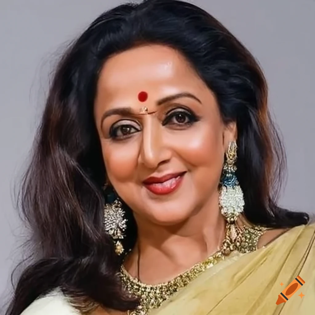 HEMA MALINI , showing off hair in bun on Craiyon