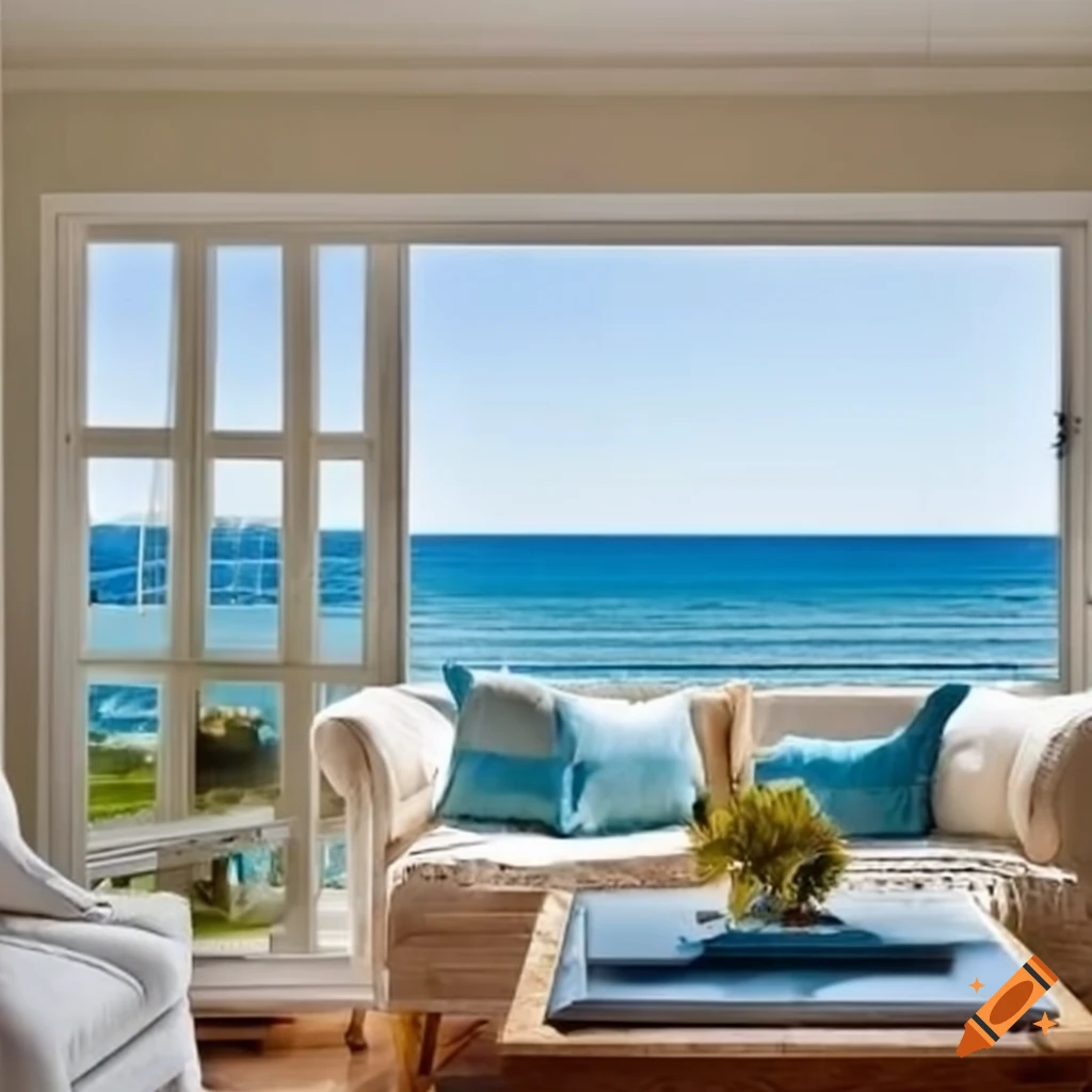 Coastal house living room overlooking the ocean