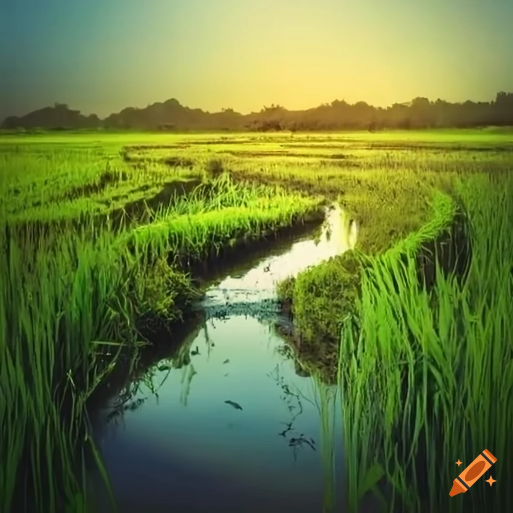 Small water river in a rice field