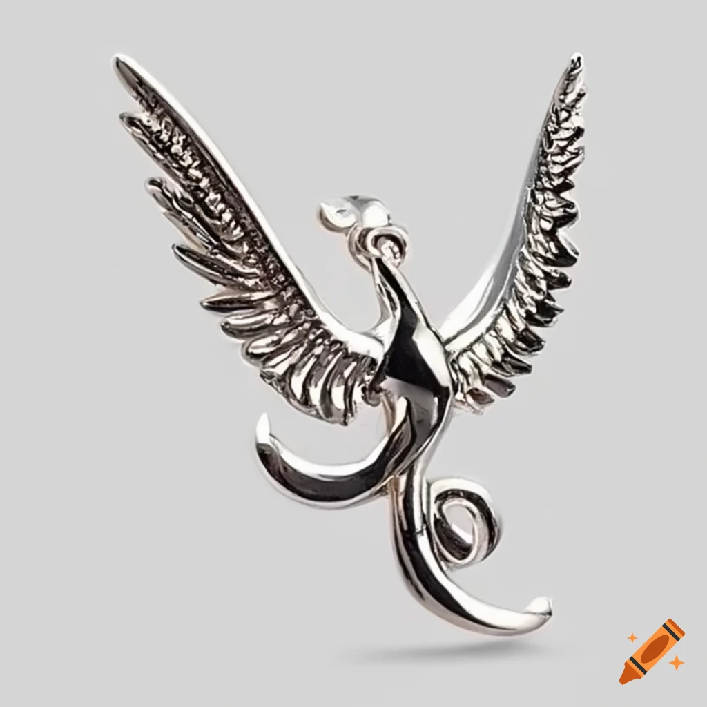 Shiny polished silver phoenix pendant