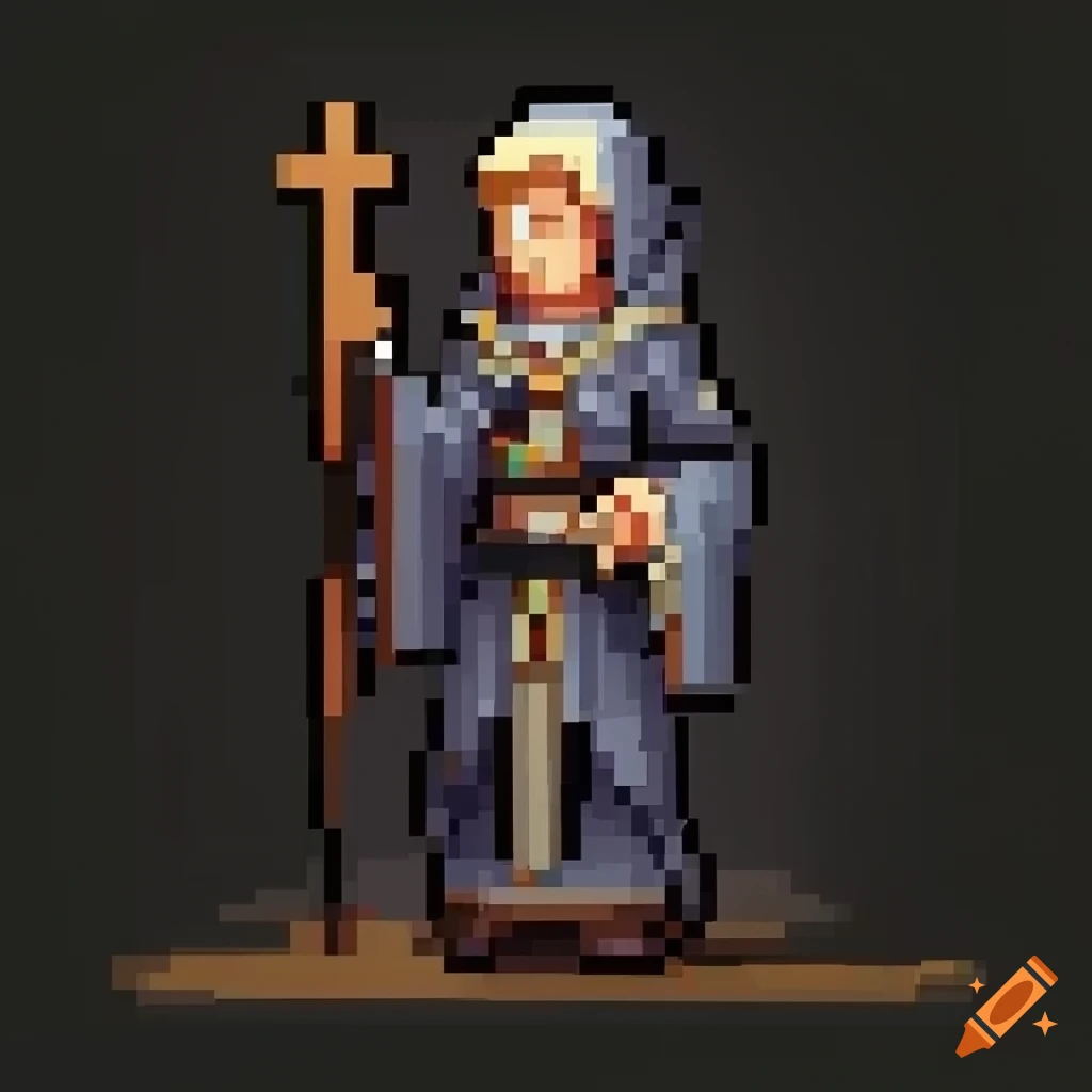 The 2d video game sprite of a priest character in pixelart
