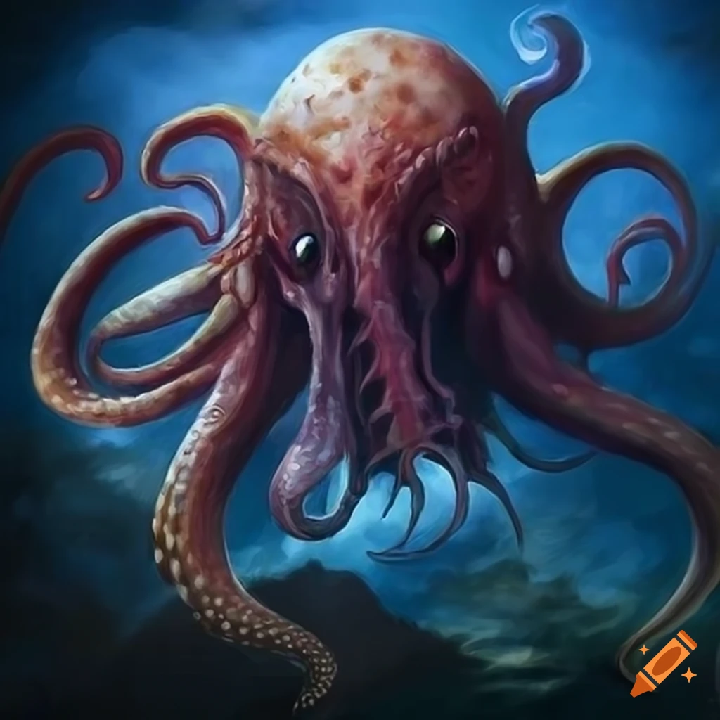 A fantasy painting of a primordial cephalopod creature