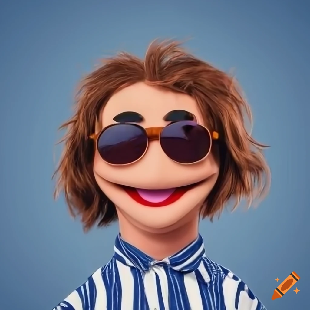 Muppet with blue and white striped shirt, brown hair, no background ...