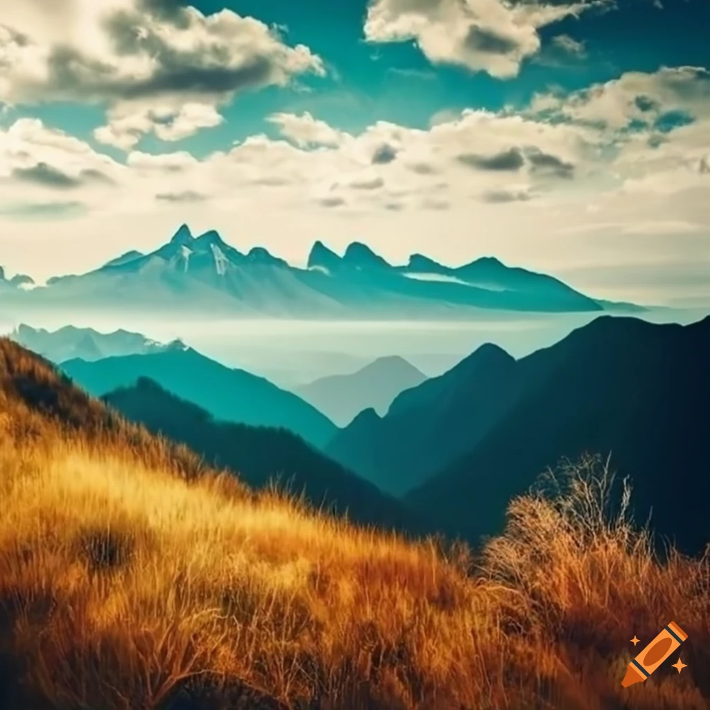 Natural scenic view with mountains and clouds