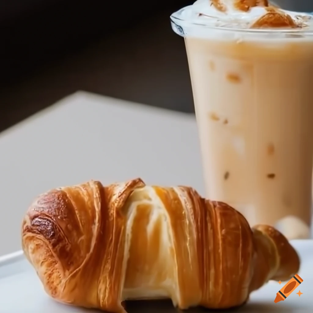 Iced coffee with a croissant, high definition