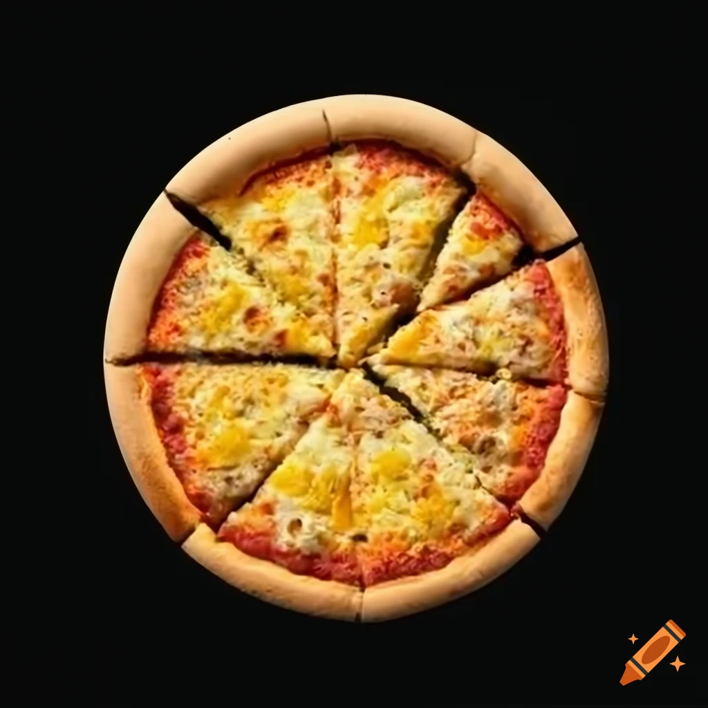 8 plain slices of pizza, top view and as a png