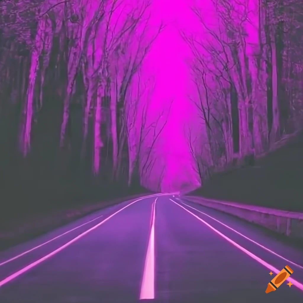 Japan highway pink-purple vhs style photo 3000x3000 pixels on Craiyon