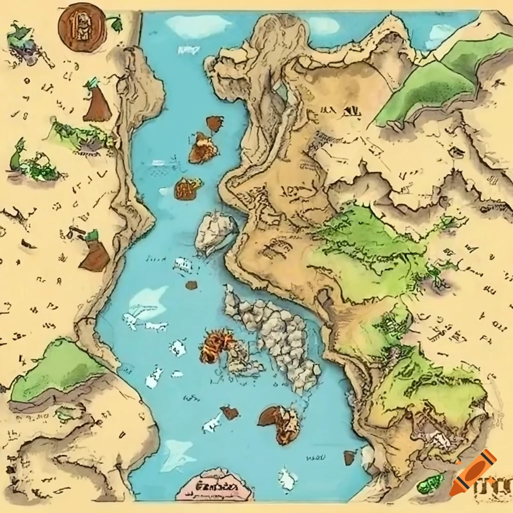 Fantasy continent map, showing lilliputian kingdoms