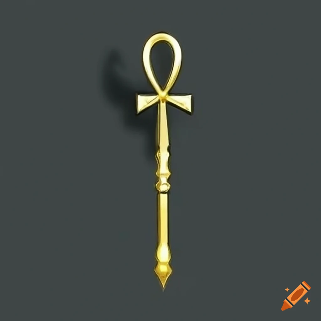 Golden ankh staff with blade at one end on Craiyon