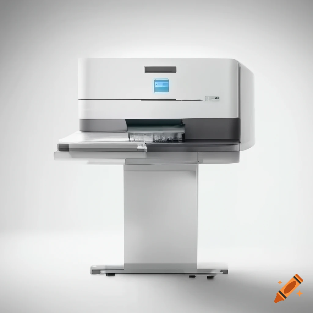 Vertical printer, promo, white background, expensive on Craiyon