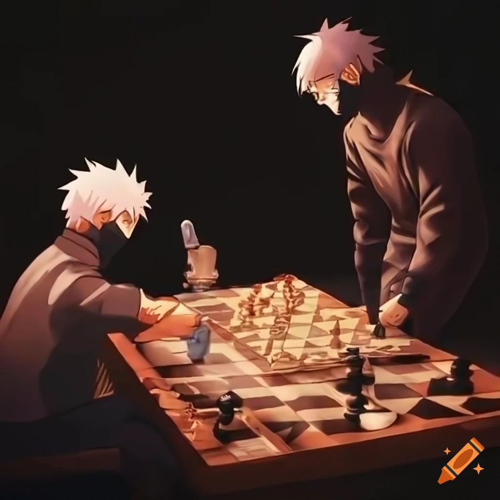 Satoru gojo and kakashi hatake are sitting on a table playing chess ...