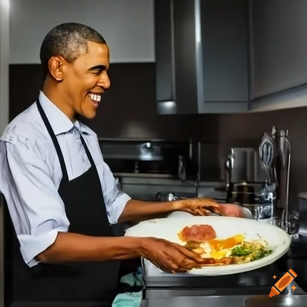 A picture of obama cooking a delicious meal