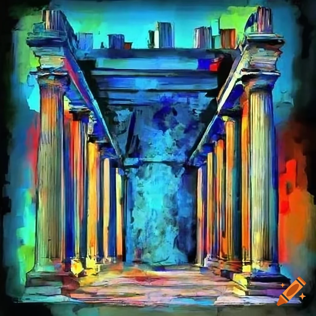 A greek temple with eight columns blue grey painted by hans hartung on ...