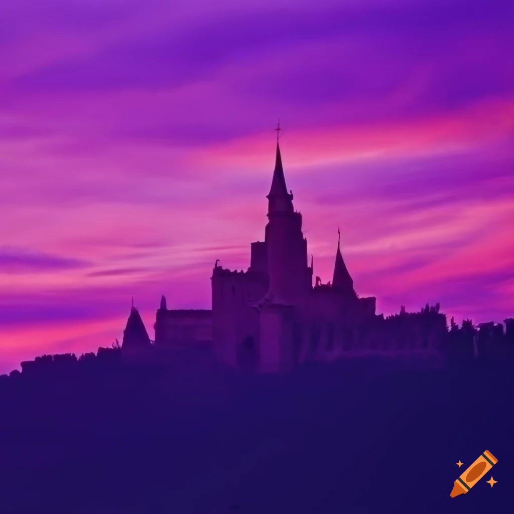 Purple castle in the pink clouds