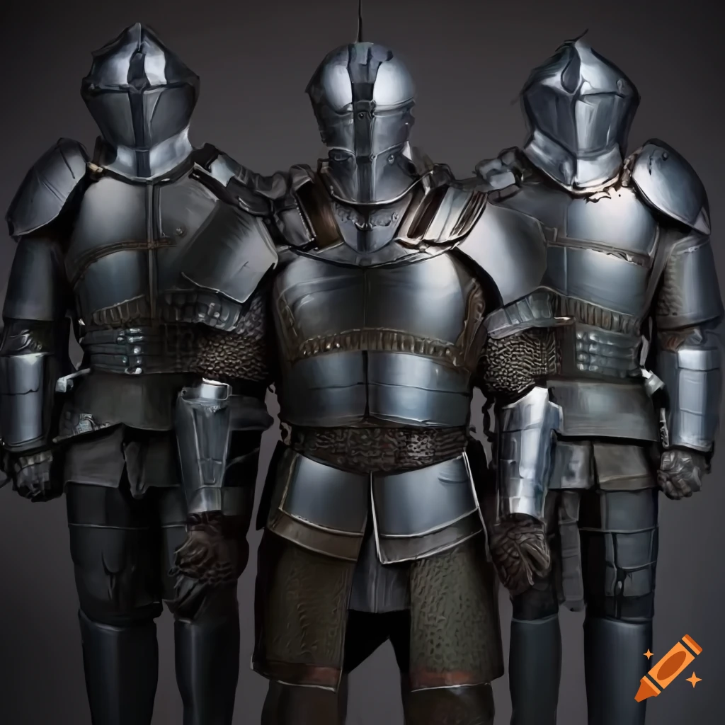 Three men in suits of armor on Craiyon