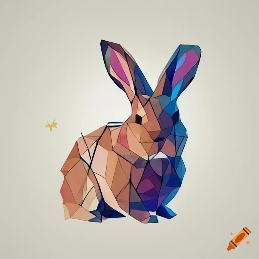 Cute geometric rabbit art on white background