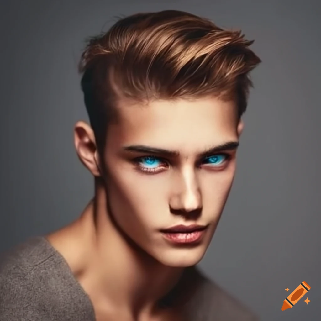 A handsome strong young man with french heritage, brown hair, blue eyes ...