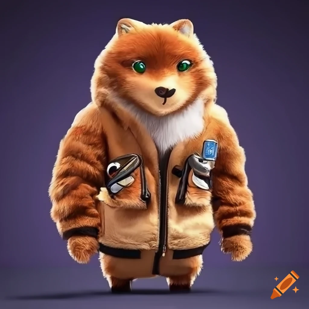 Cartoon animal furry airmail pilot in b3 bomber jacket