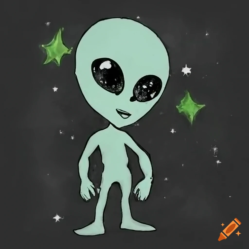 Green alien in space outfit, cartoon drawing on Craiyon