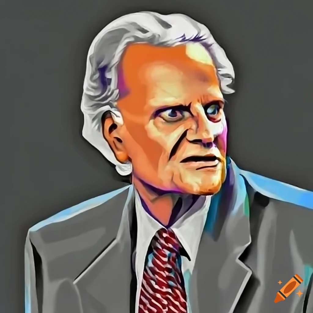 Portrait of religious leader Billy Graham preaching at a rally on Craiyon