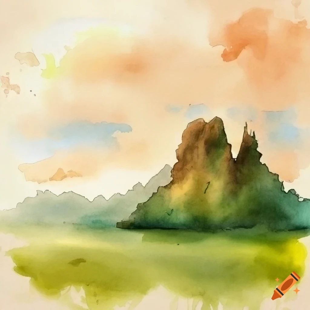 A watercolor painting of landscape in a fantasy setting on Craiyon