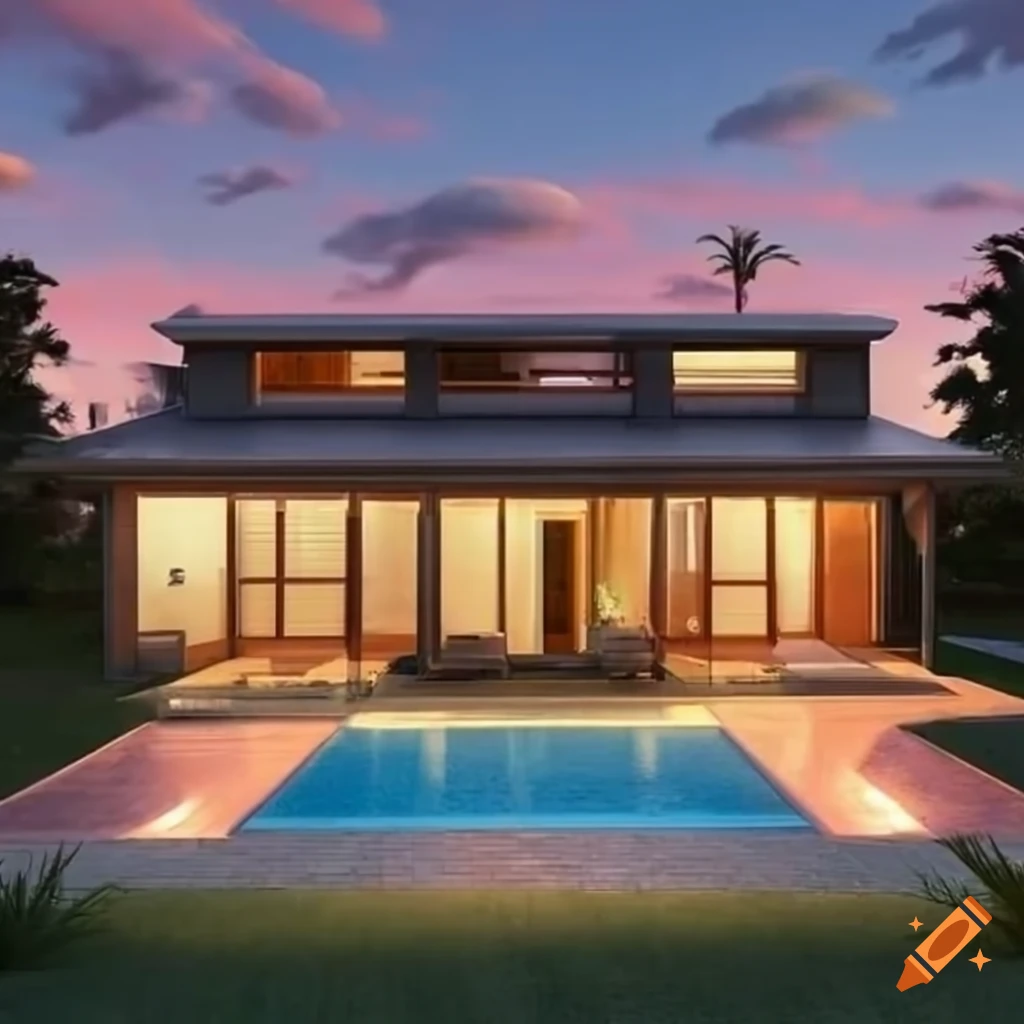 150m2 house with 8x4m pool 3m infront of the house on Craiyon